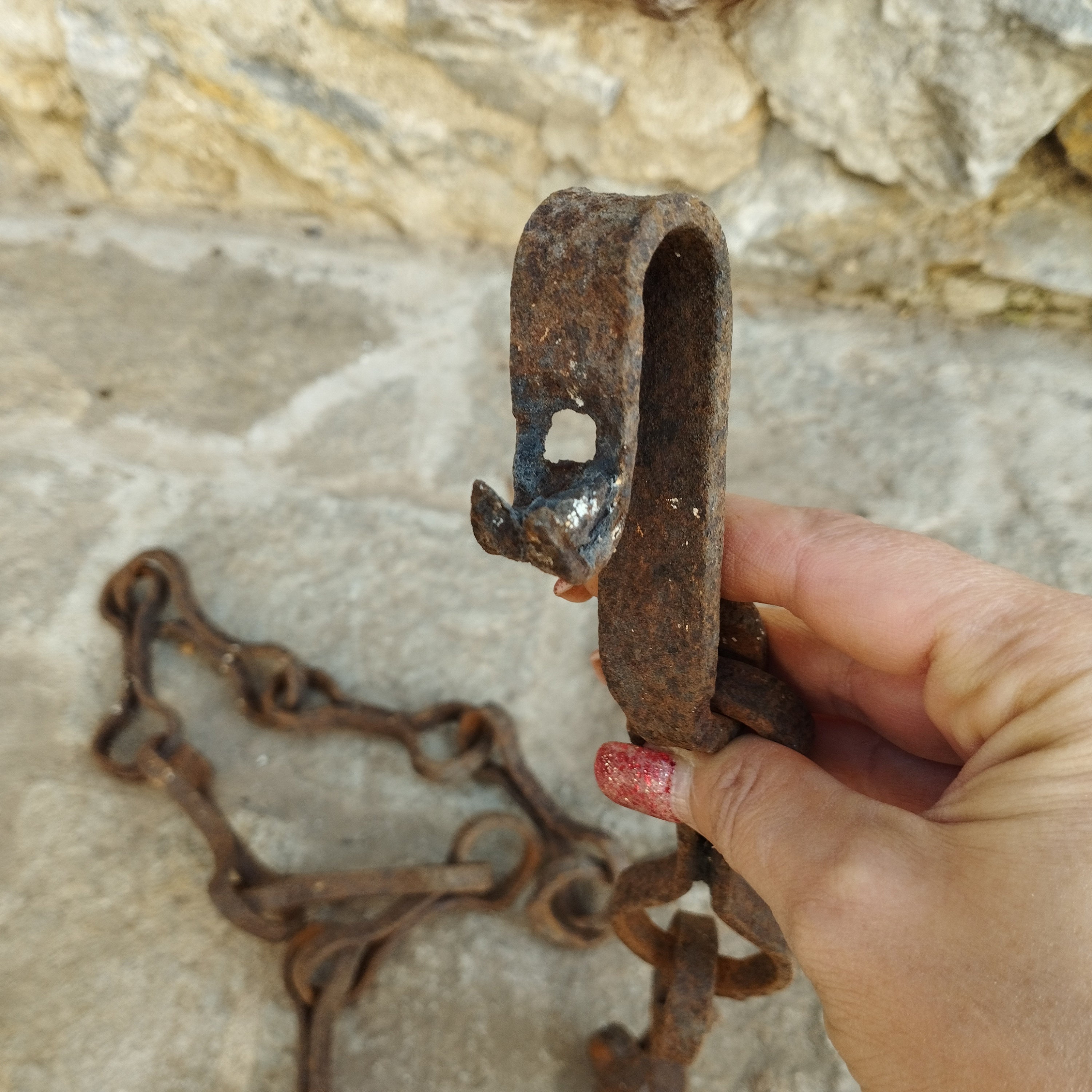Antique Iron Primitive Chain With Hooks for Hearth fireplace, Old ...
