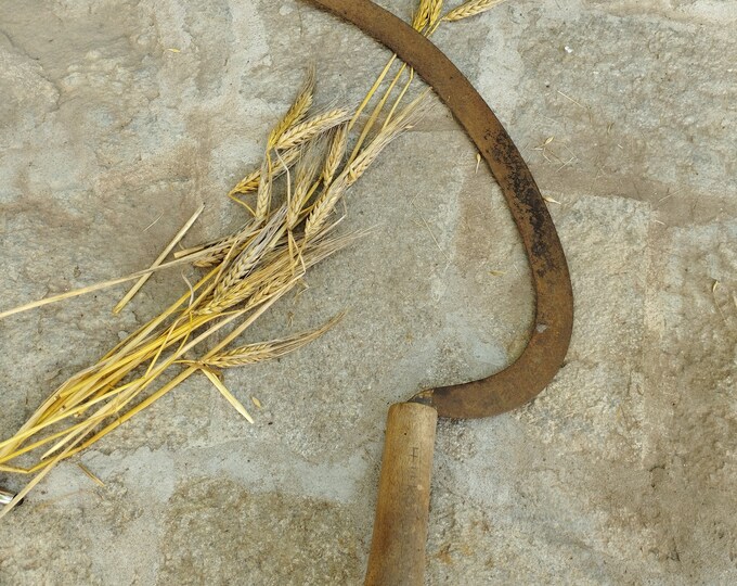 Vintage Rusty Sickle, Primitive Sickle, Old Metal Sickle With Wooden ...