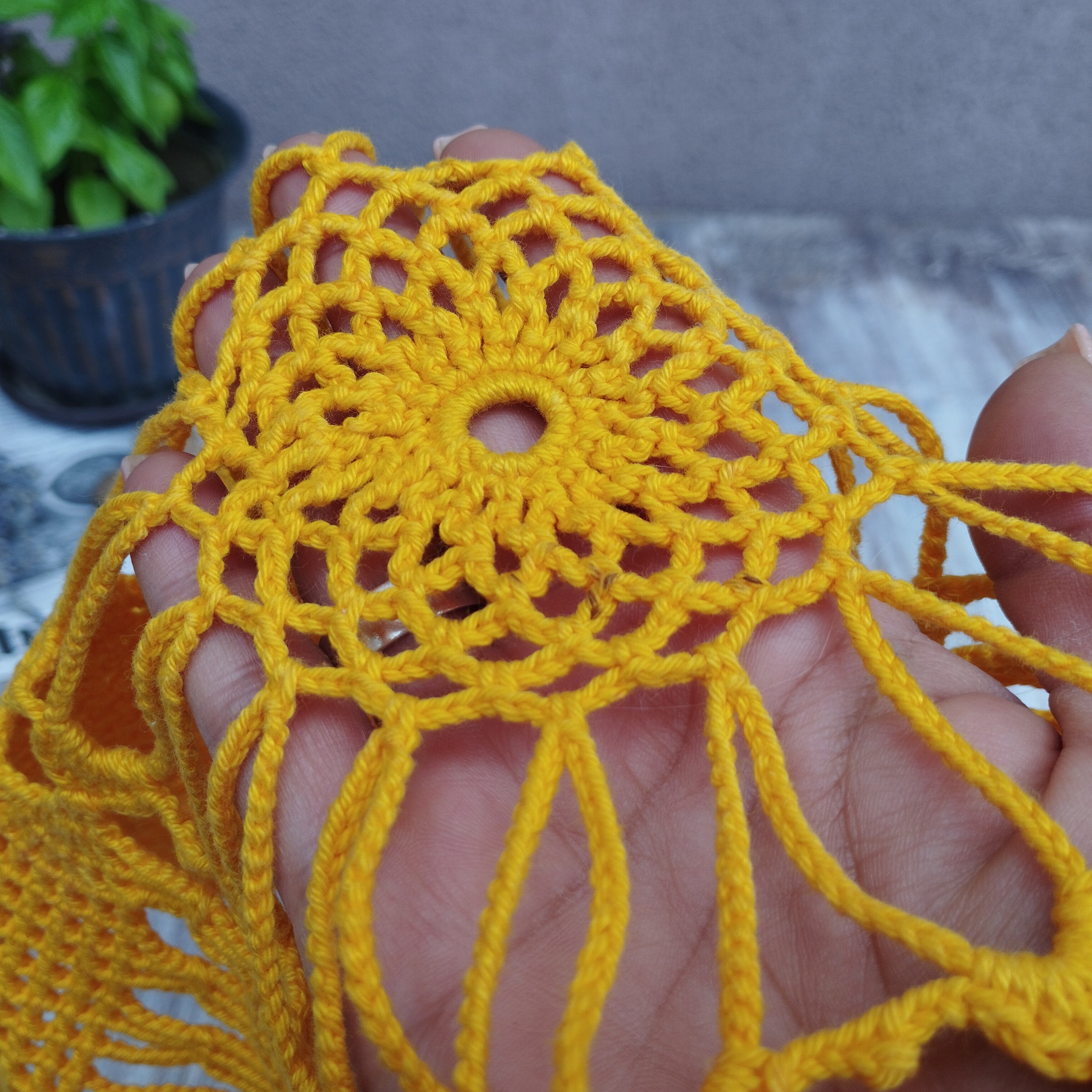 Vintage Yellow Crocheted Doily, Beautiful Round Handmade Doily, Cotton ...