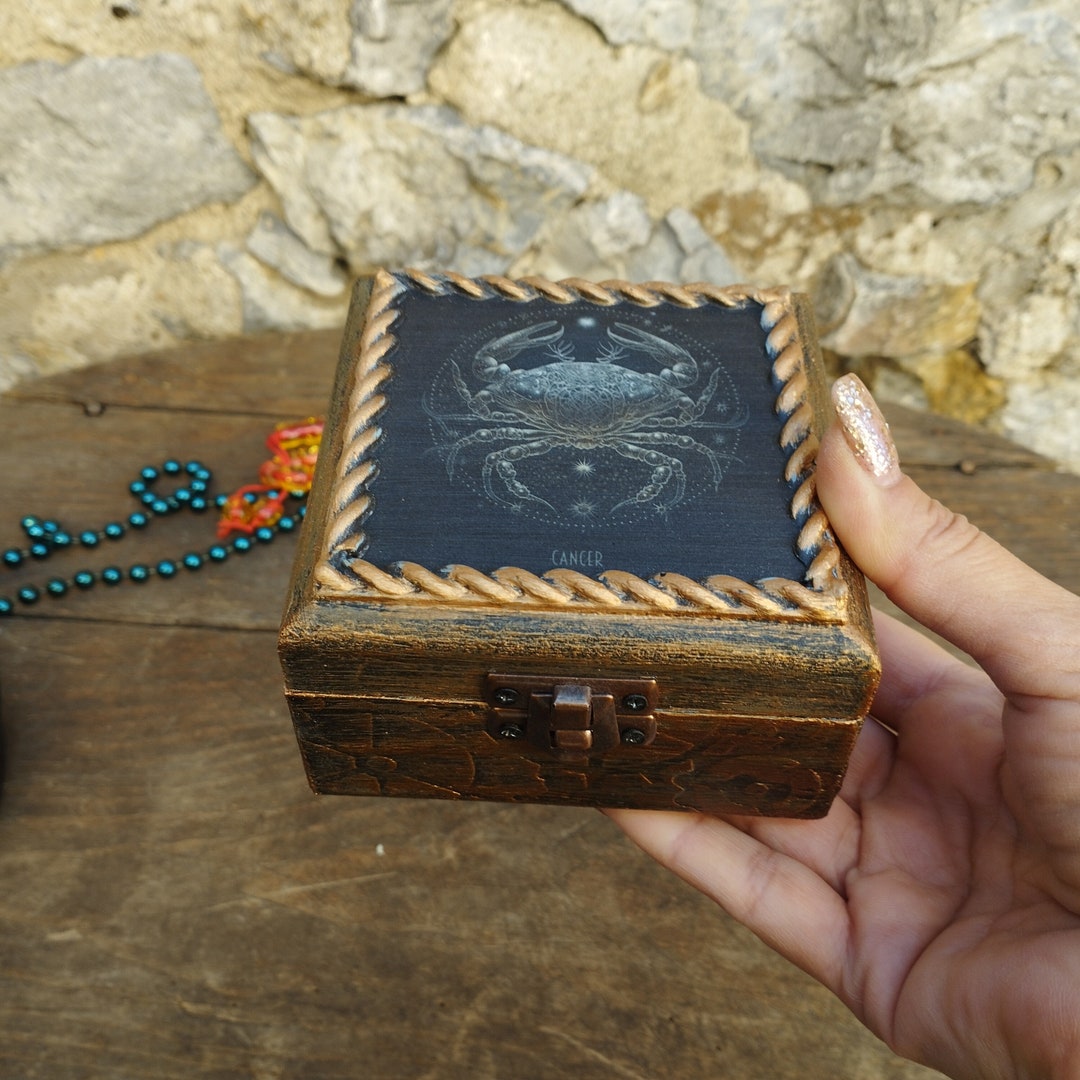 Zodiac Sign Cancer Wooden Jewelry Box Decoupage and Mixed - Etsy