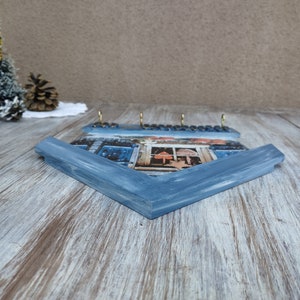 Blue Key Holder, Key Organizer With Four Hooks, Decoupage Wooden Wall ...