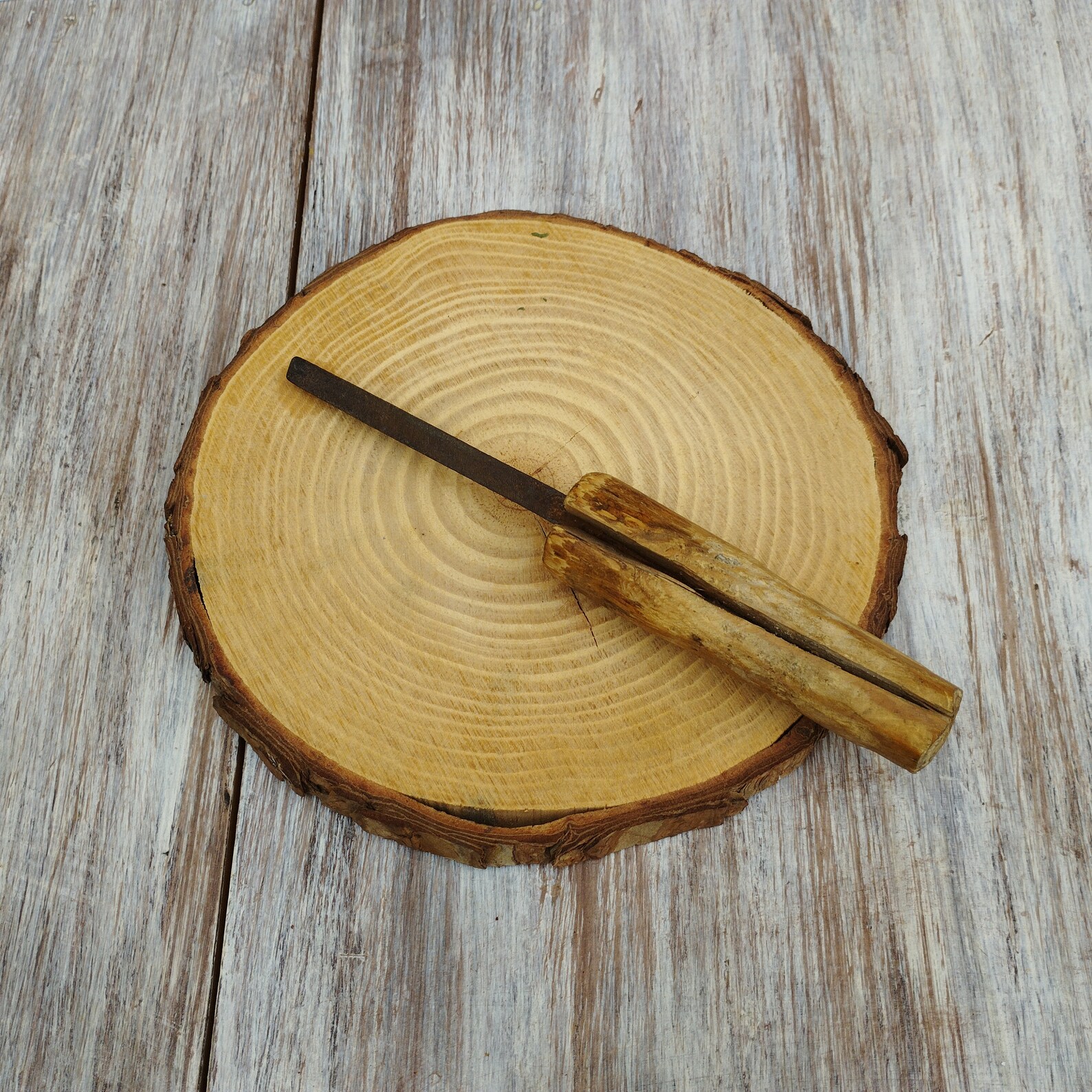 Primitive Metal File With Wooden Handle, Triangle Metal File, Vintage ...