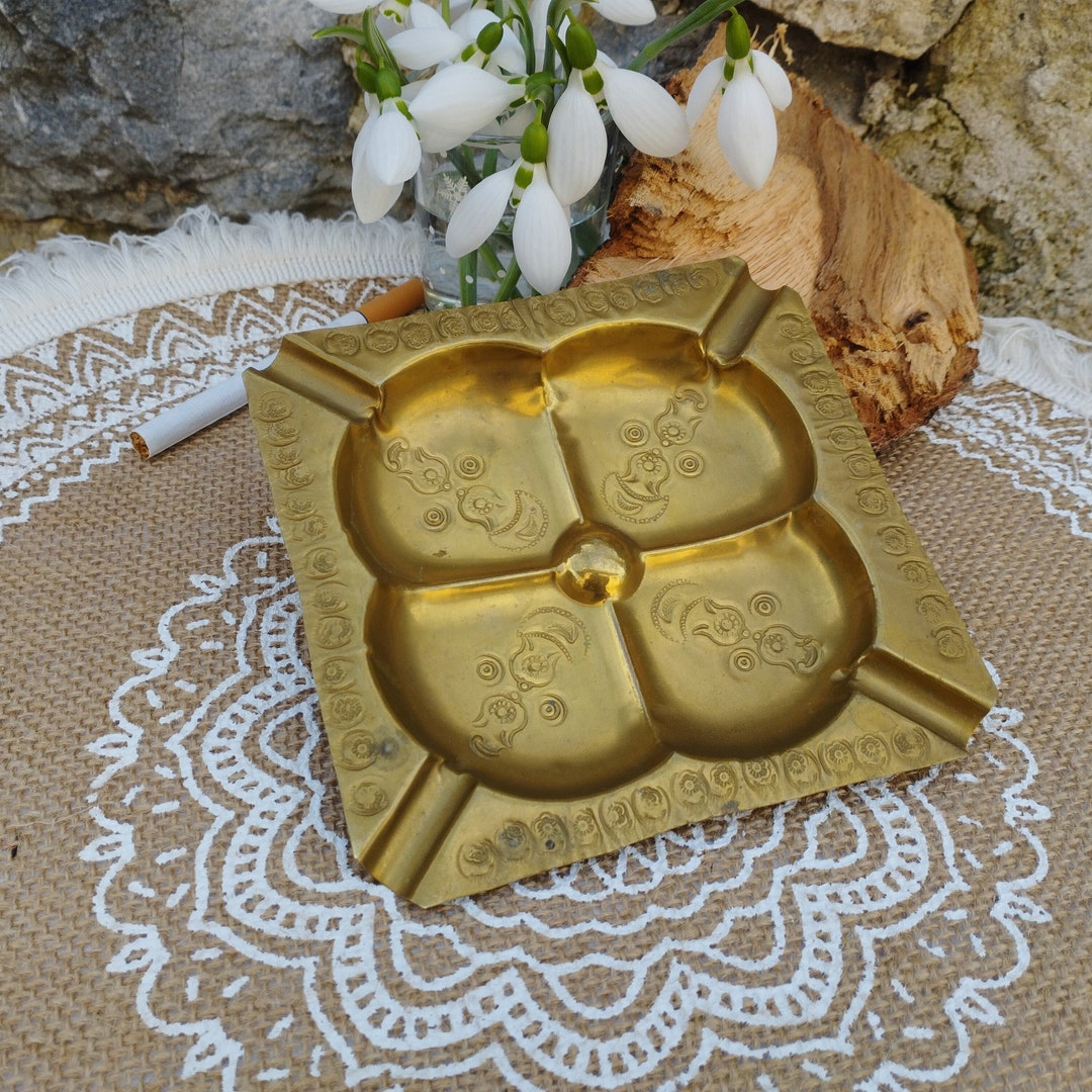 Vintage Brass Ashtray, Smoking Accessories, Carved Brass Ashtray, Gift ...