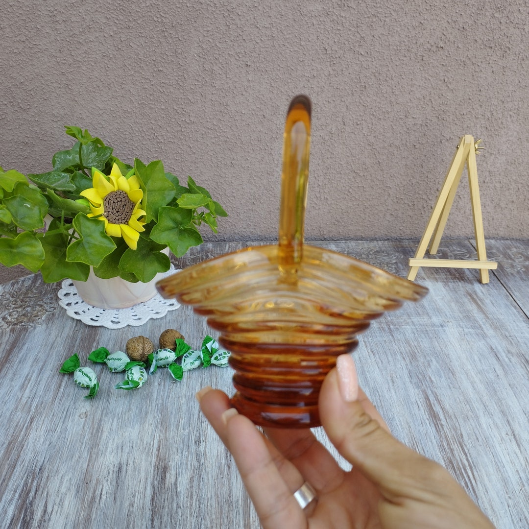 Vintage Small Glass Basket, Glass Basket, Glass Candy Basket, Basket ...