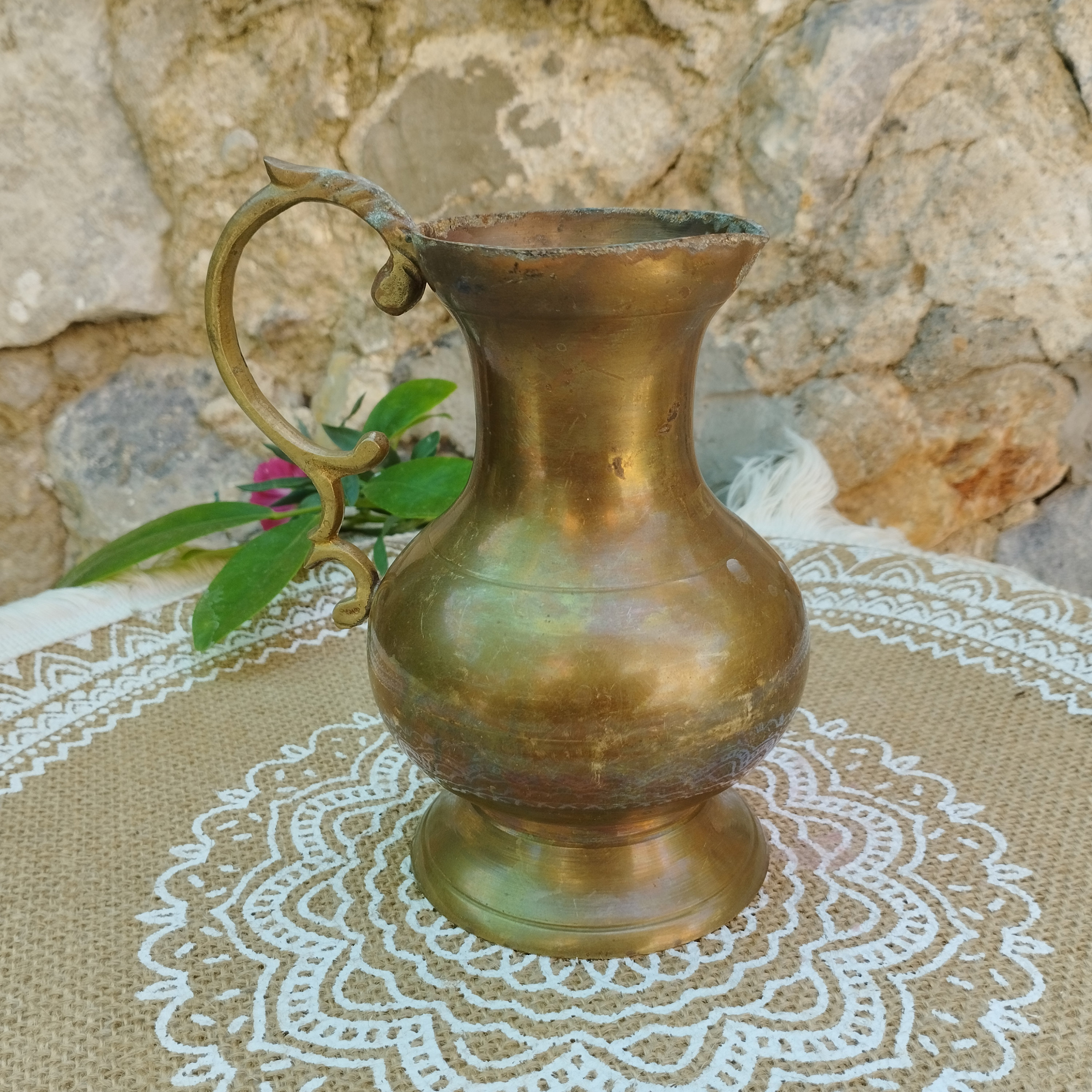 Antique Bronze Jug: Rustic Farmhouse Decor, Metal Vase (14.5cm/5.7 ...