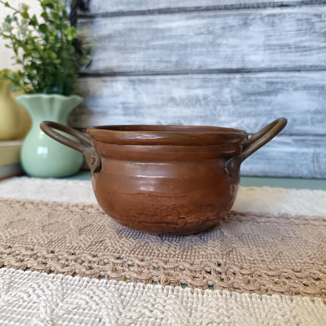 Vintage Copper Small Pot With Handles, Copper Wrought Bowl, Decorative ...