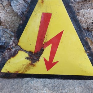 Vintage Enamel Sign, Damaged Sign With Rust, Warning Sign for Dangerous ...