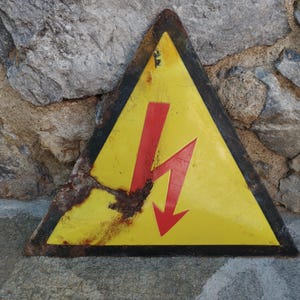 Vintage Enamel Sign, Damaged Sign With Rust, Warning Sign for Dangerous ...