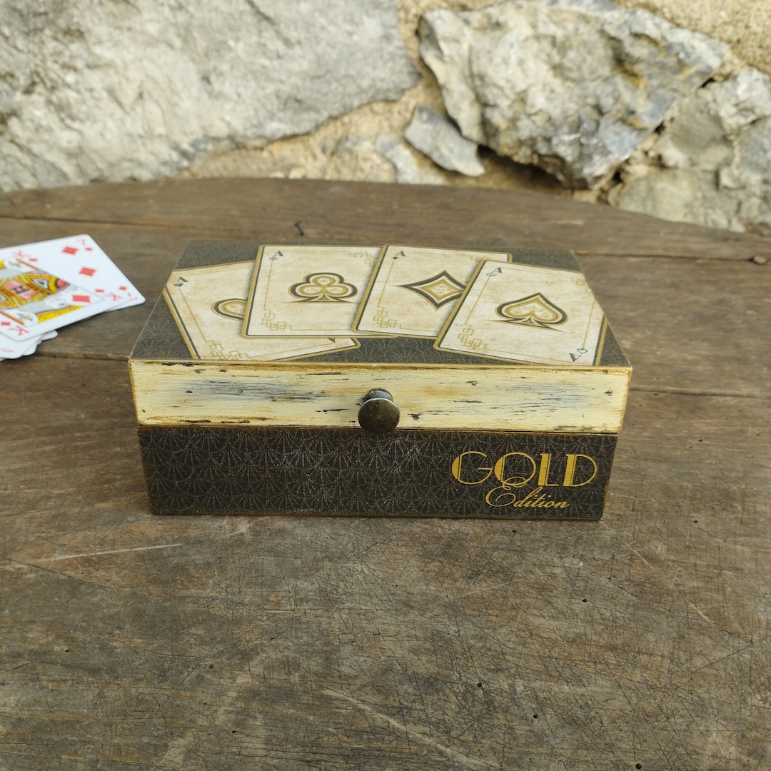 Black Wooden Playing Card Deck Box, Deck Storage Box, Gift for Card ...