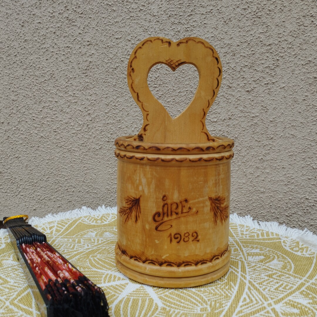 Vintage Wooden Pencil Holder, Old Pen Stand, Heart Wooden Organizer ...