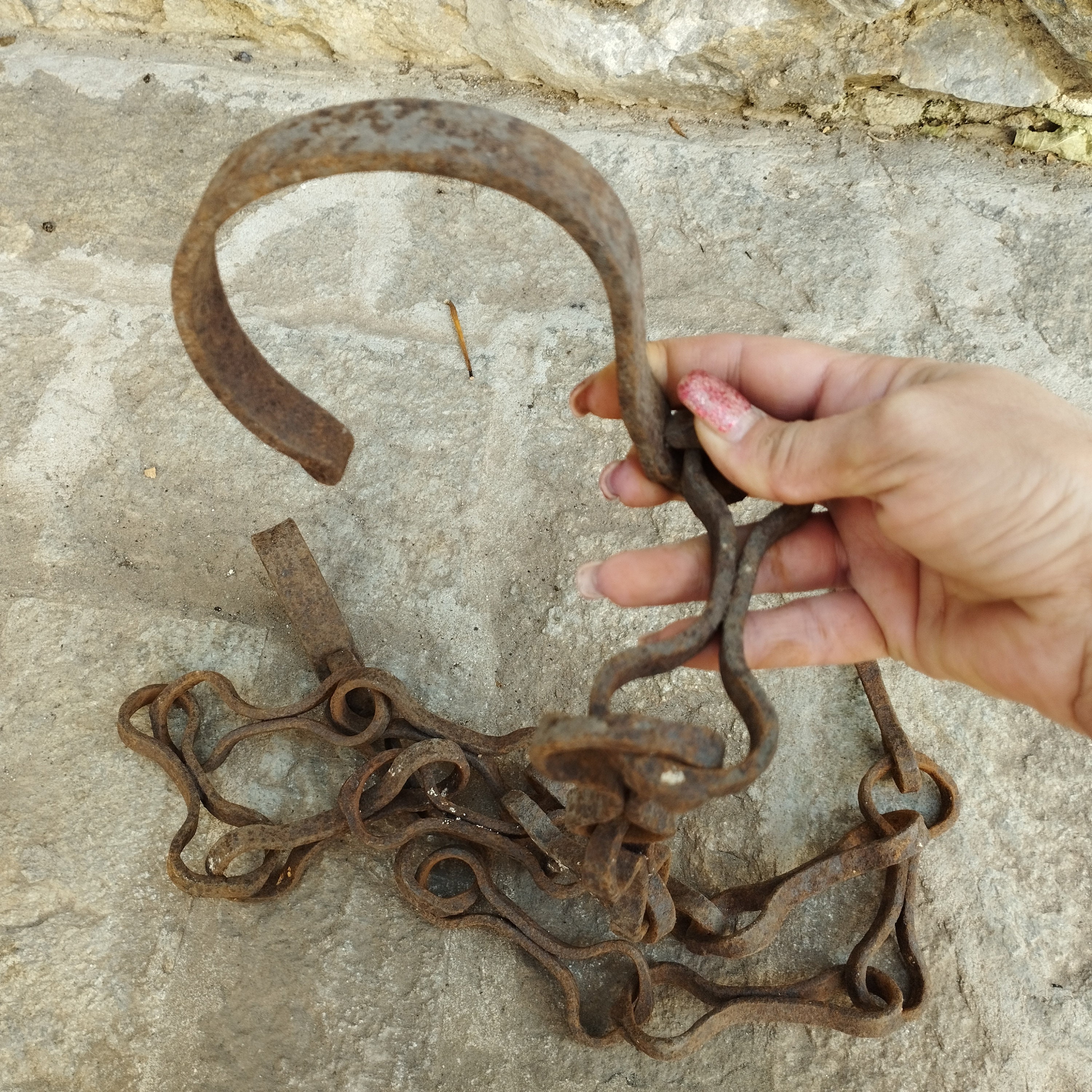 Antique Iron Primitive Chain With Hooks for Hearth fireplace, Old ...