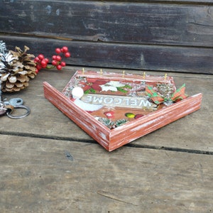 Wooden Key Holder With Inscription Welcome, Christmas Key Holder With ...