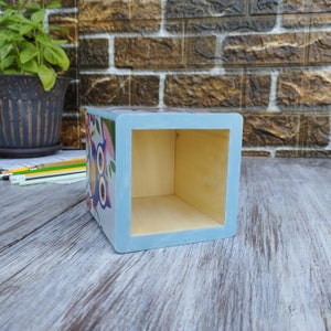 Blue Wooden Holder for Pencils, Pens, Paint Brushes, Felt-tip Pens ...