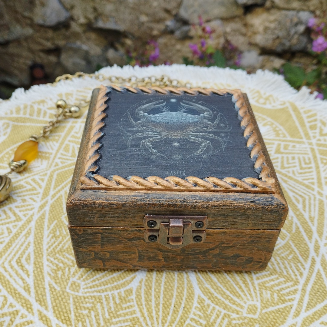 Zodiac Sign Cancer Wooden Jewelry Box, Decoupage and Mixed Media ...