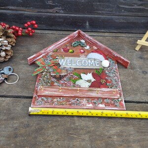 Wooden Key Holder With Inscription Welcome, Christmas Key Holder With ...