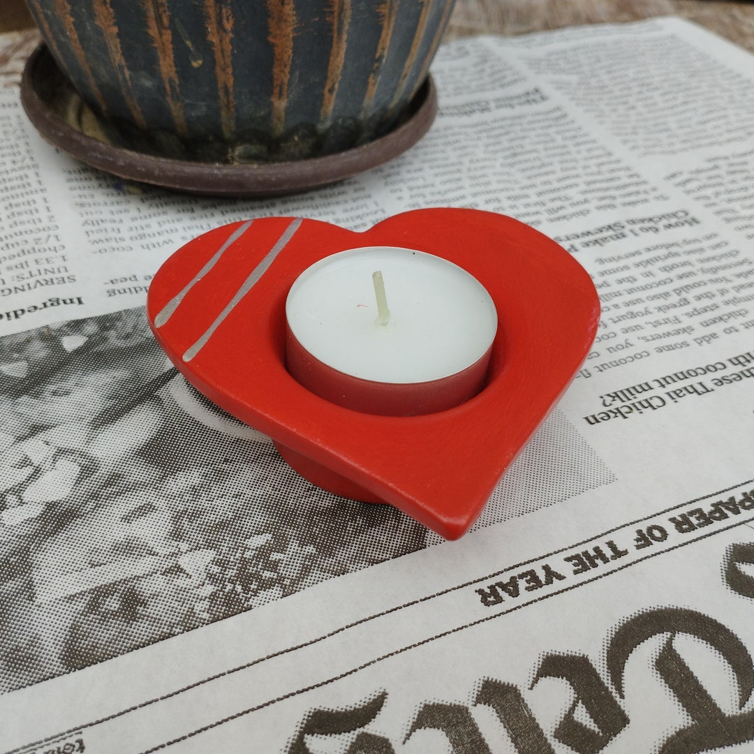 Vintage Ceramic Red Heart, Small Holder for Wedding Rings, Red Tealight ...