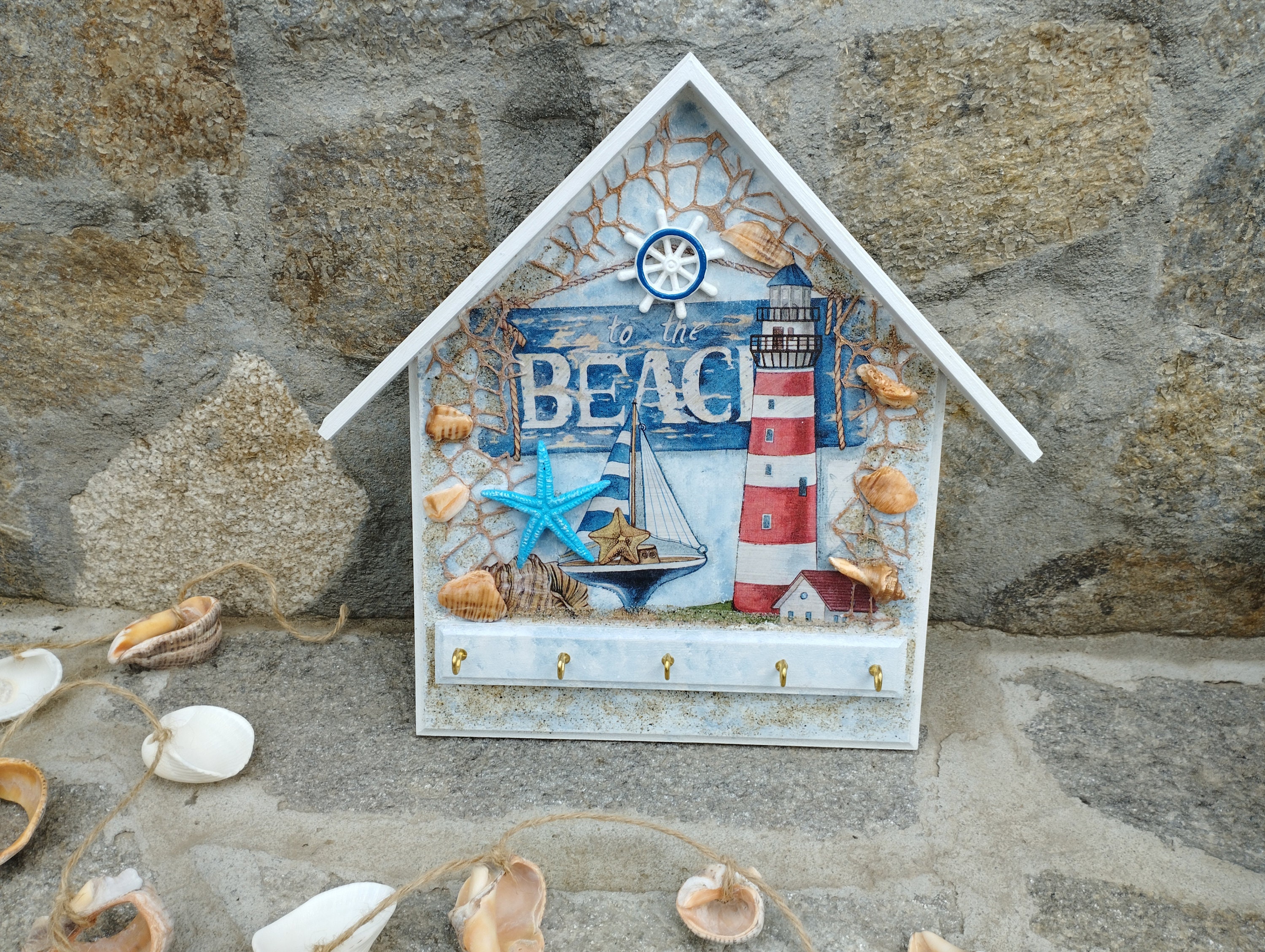 Beach Key Holder Marine Style Key Hanger Wooden Wall Key - Etsy