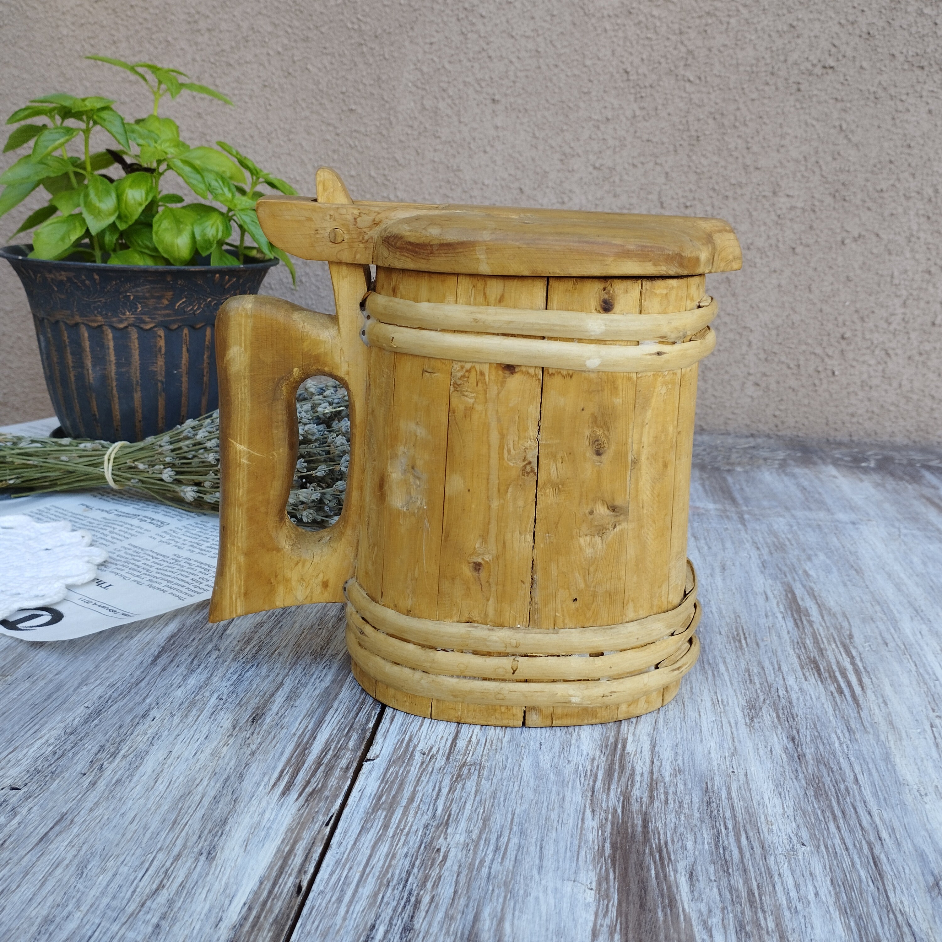 Wooden Beer Mug, Handmade Beer Stein, Old Collectible Wood Beer Mug ...
