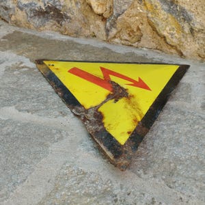 Vintage Enamel Sign, Damaged Sign With Rust, Warning Sign for Dangerous ...