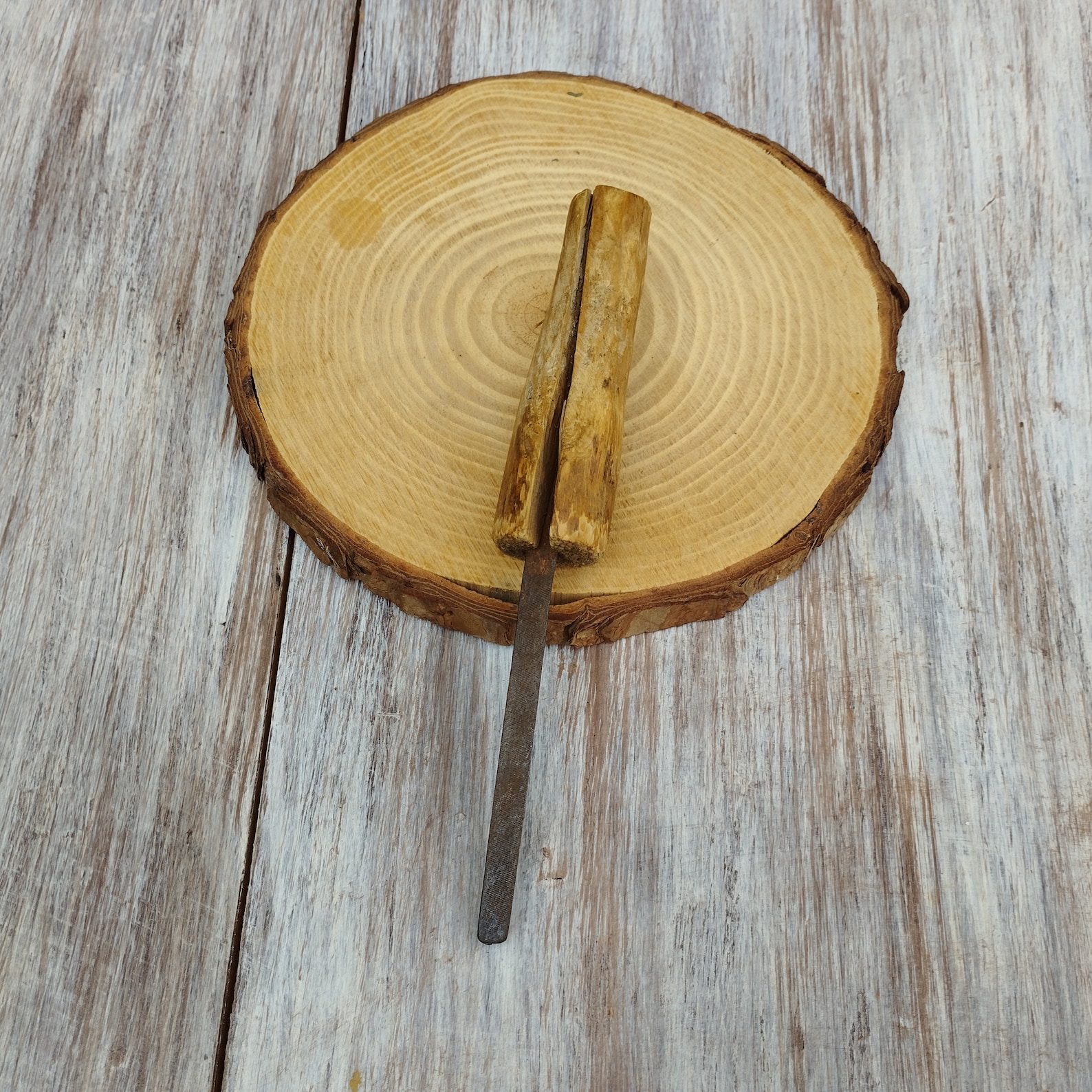 Primitive Metal File With Wooden Handle, Triangle Metal File, Vintage ...