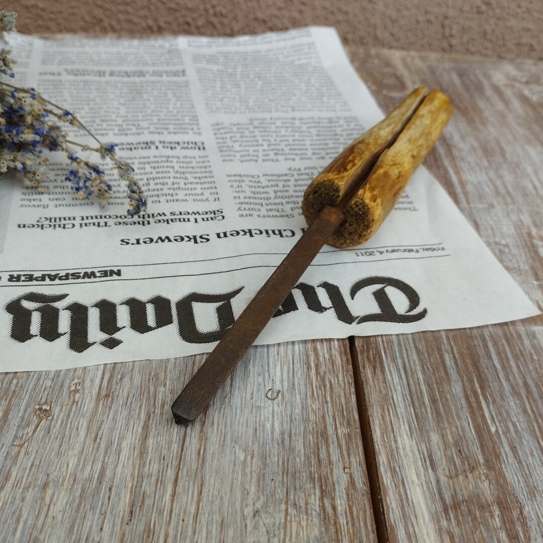 Primitive Metal File With Wooden Handle, Triangle Metal File, Vintage ...