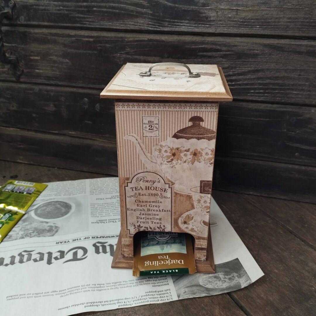 Wooden Tea Bag House, Tea Bag Organizer, Tea Box, Decoupage, Vertical ...