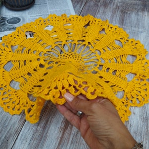 Vintage Yellow Crocheted Doily, Beautiful Round Handmade Doily, Cotton ...