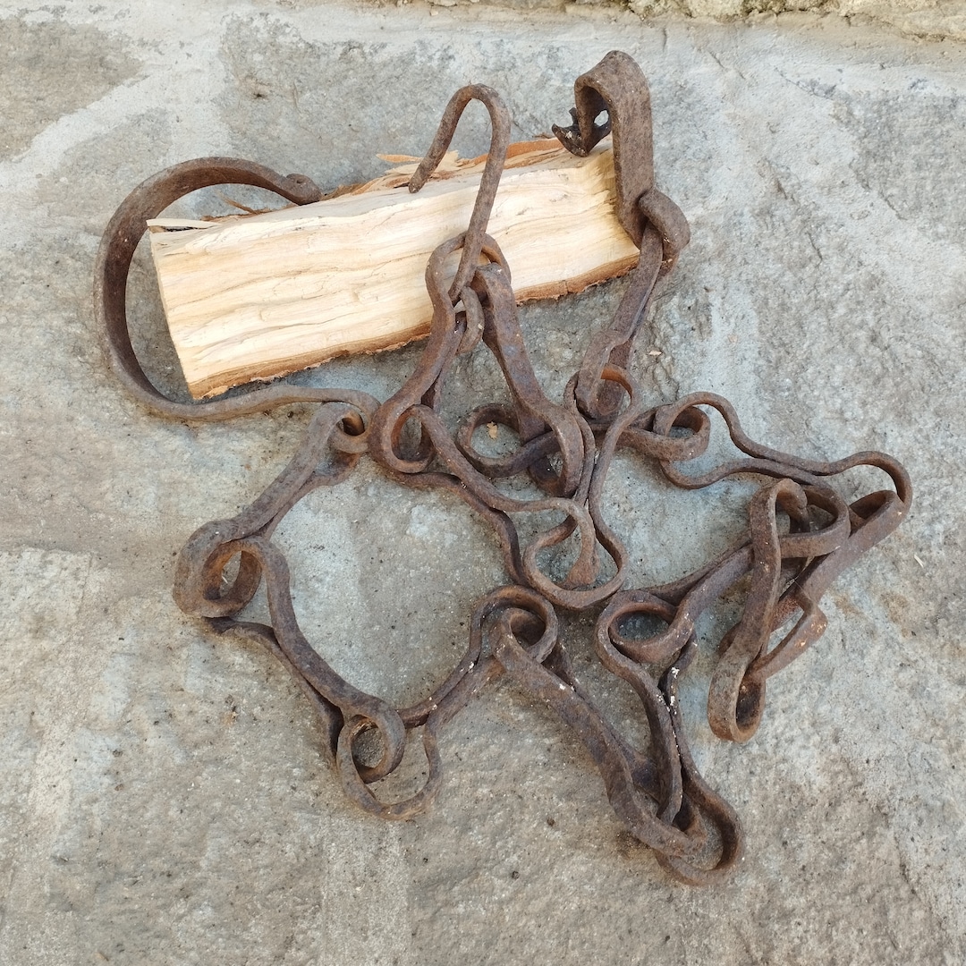 Antique Iron Primitive Chain With Hooks for Hearth (fireplace), Old ...
