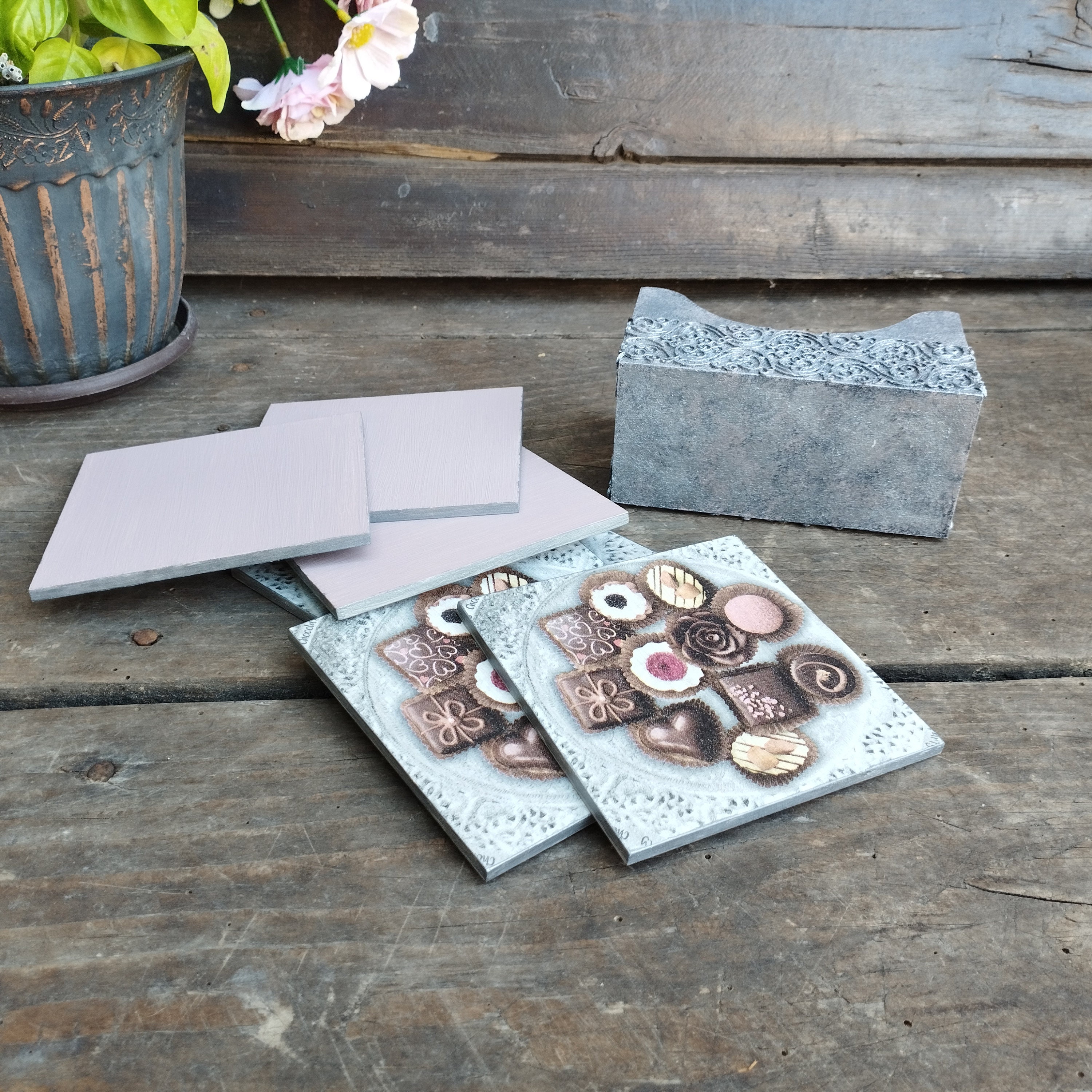 Set of Six Coasters With Stand, Wooden Coasters, Tea Coasters ...