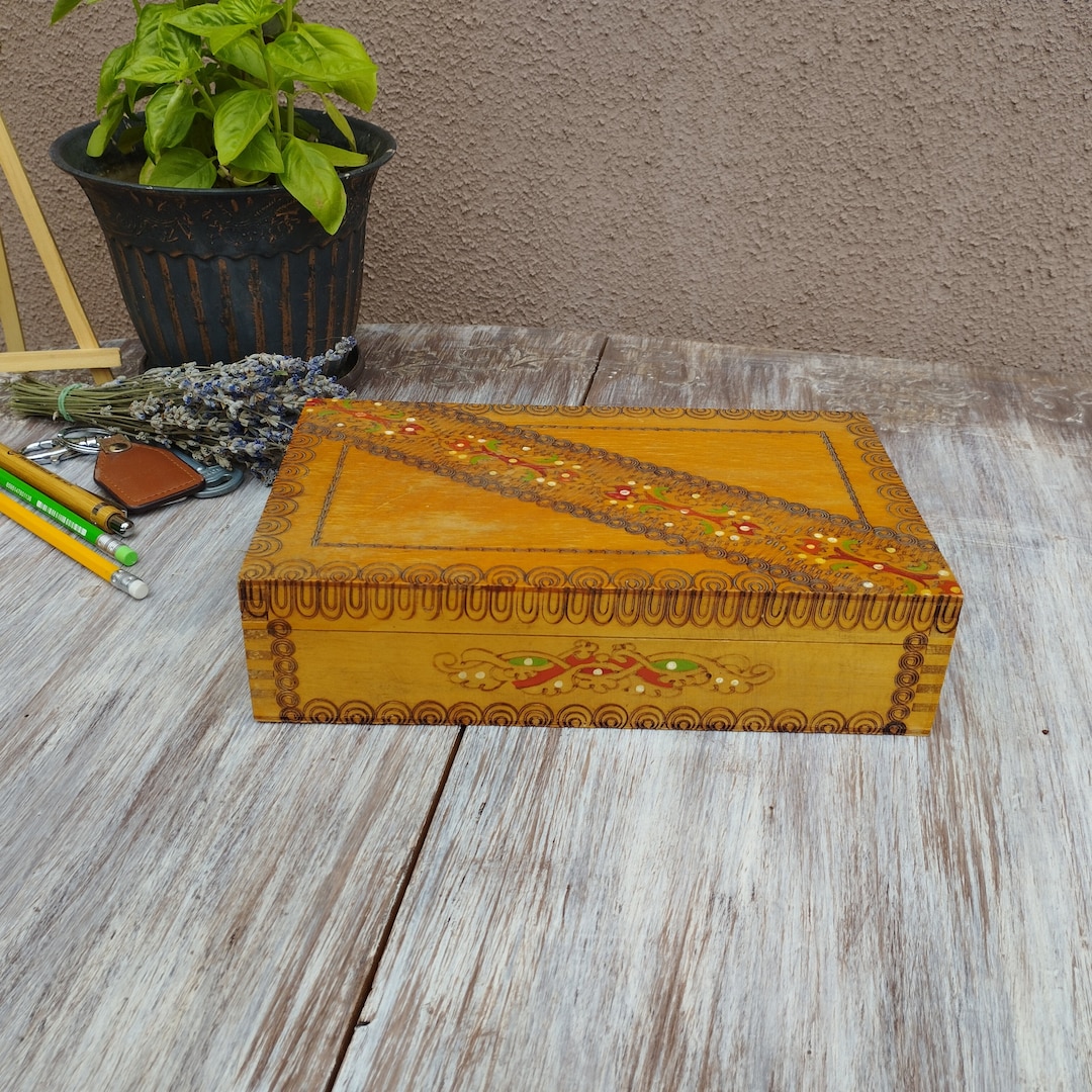 Wooden Box, Pyrography Wooden Box, Jewelry Box, Bulgarian Folk Art ...