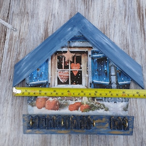 Blue Key Holder, Key Organizer With Four Hooks, Decoupage Wooden Wall ...