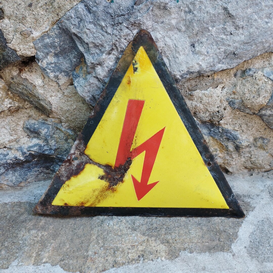 Vintage Enamel Sign, Damaged Sign With Rust, Warning Sign for Dangerous ...