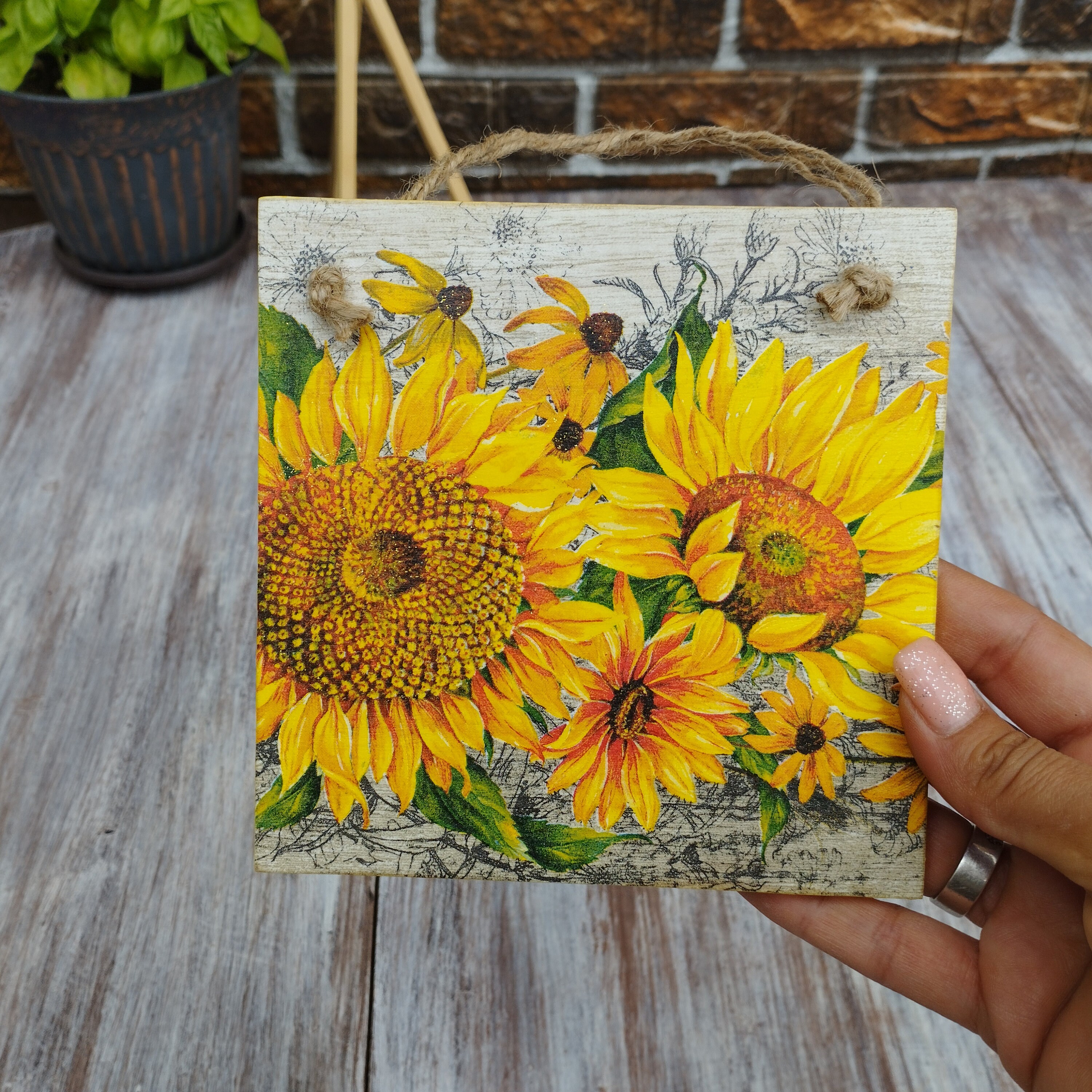 Decoupage Sunflower Wall Plaque: Farmhouse Wooden Hanging Sign - Etsy