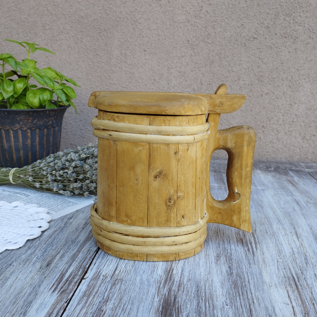 Wooden Beer Mug, Handmade Beer Stein, Old Collectible Wood Beer Mug ...