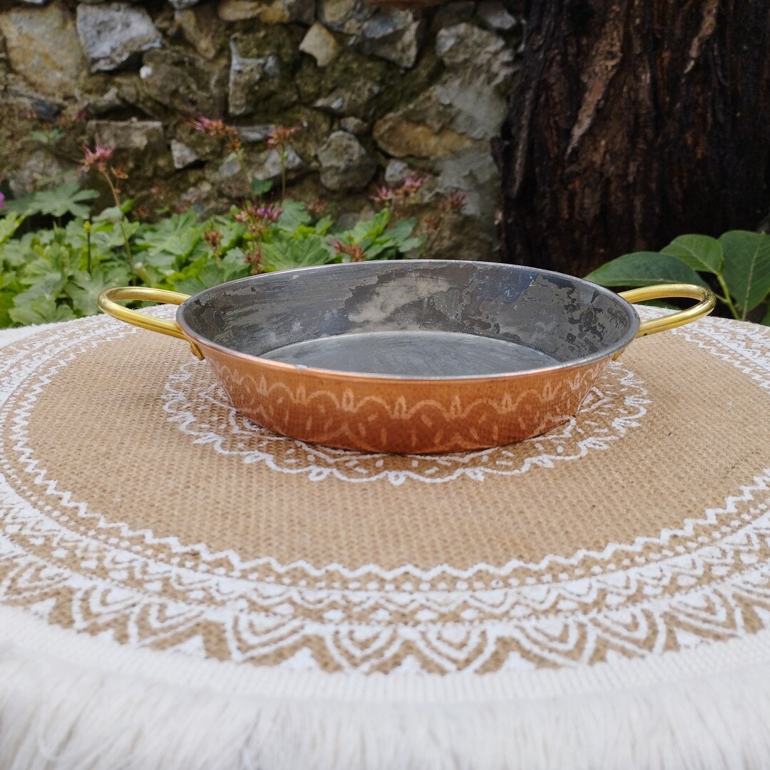 Vintage Small Copper Pan With Brass Handles, Old Mini Copper Oven Pan ...