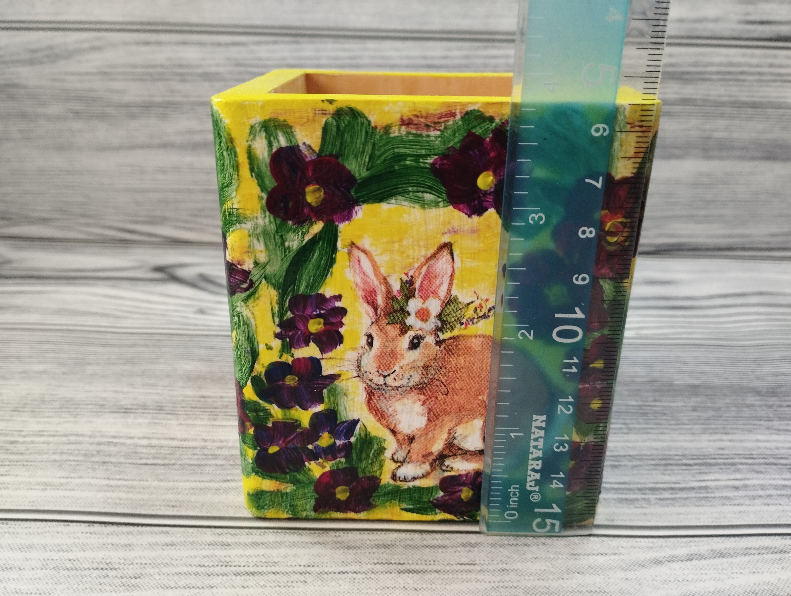 Wooden Pencil Holder Pencil Holder With Rabbits Desk - Etsy