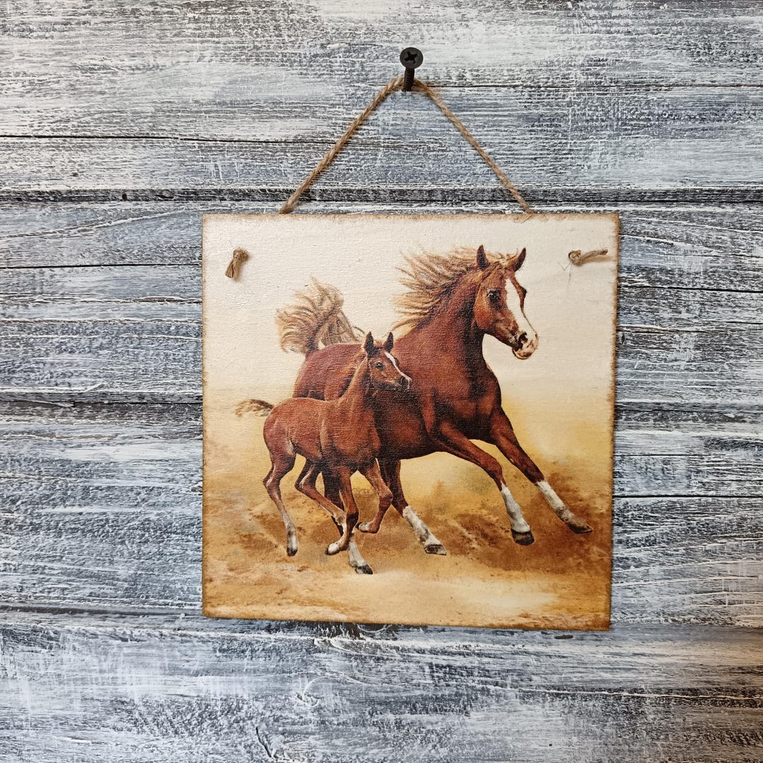 Hanging Wooden Horse Wall Sign, Small Decoupage Plaque, Horse Lover ...