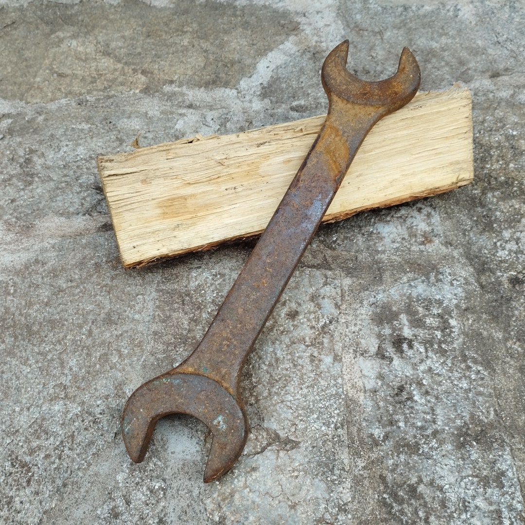 Antique Large Iron Wrench, Vintage Tool, Rusty Wrench, Old Hand Tool, Iron Wrench, Man Cave ...