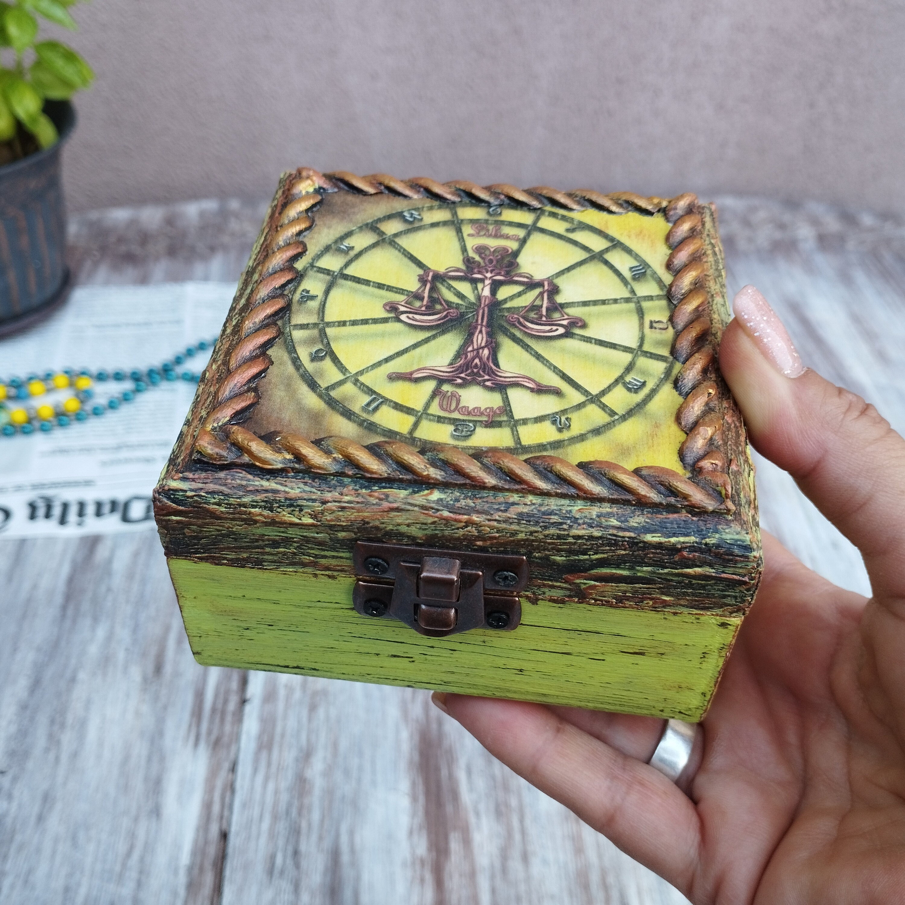 Wooden Jewelry Box With Libra Sign, Decoupage and Mixed Media Decorated ...