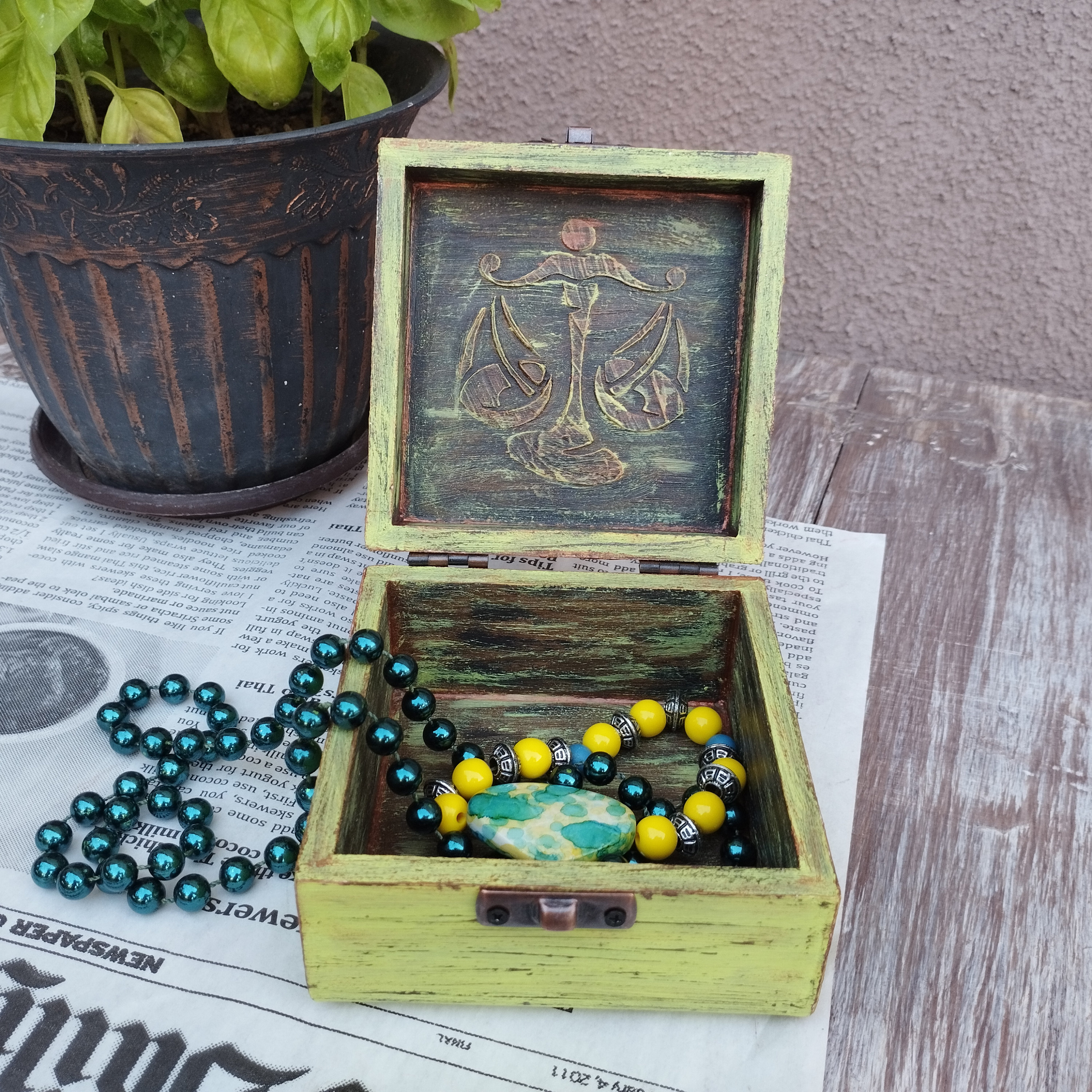 Wooden Jewelry Box With Libra Sign, Decoupage and Mixed Media Decorated ...
