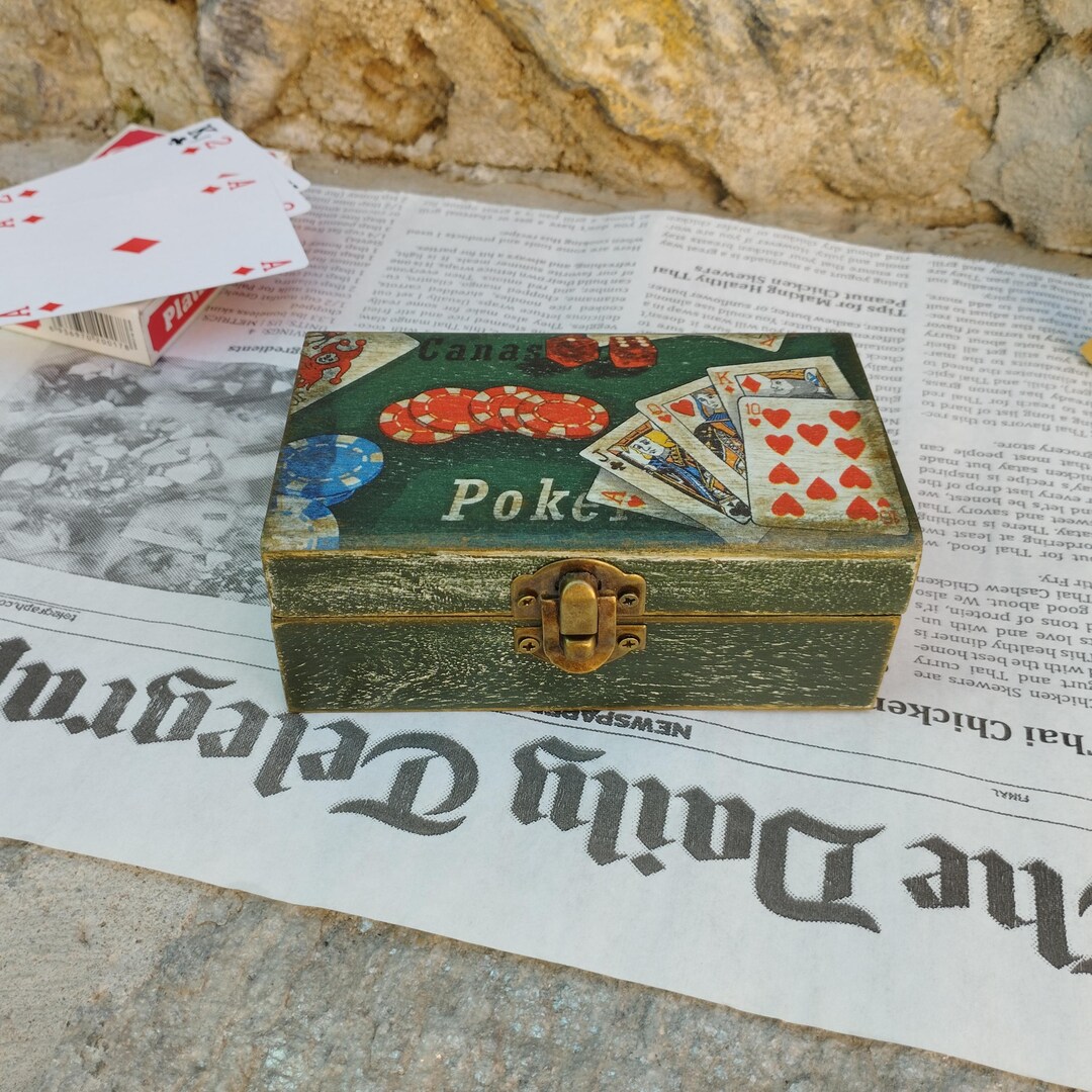 Wooden Decorated Playing Card Deck Box, Deck Storage Box, Gift for Card ...