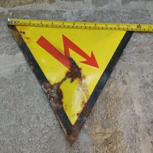Vintage Enamel Sign, Damaged Sign With Rust, Warning Sign for Dangerous ...
