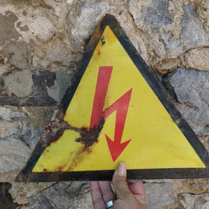 Vintage Enamel Sign, Damaged Sign With Rust, Warning Sign for Dangerous ...