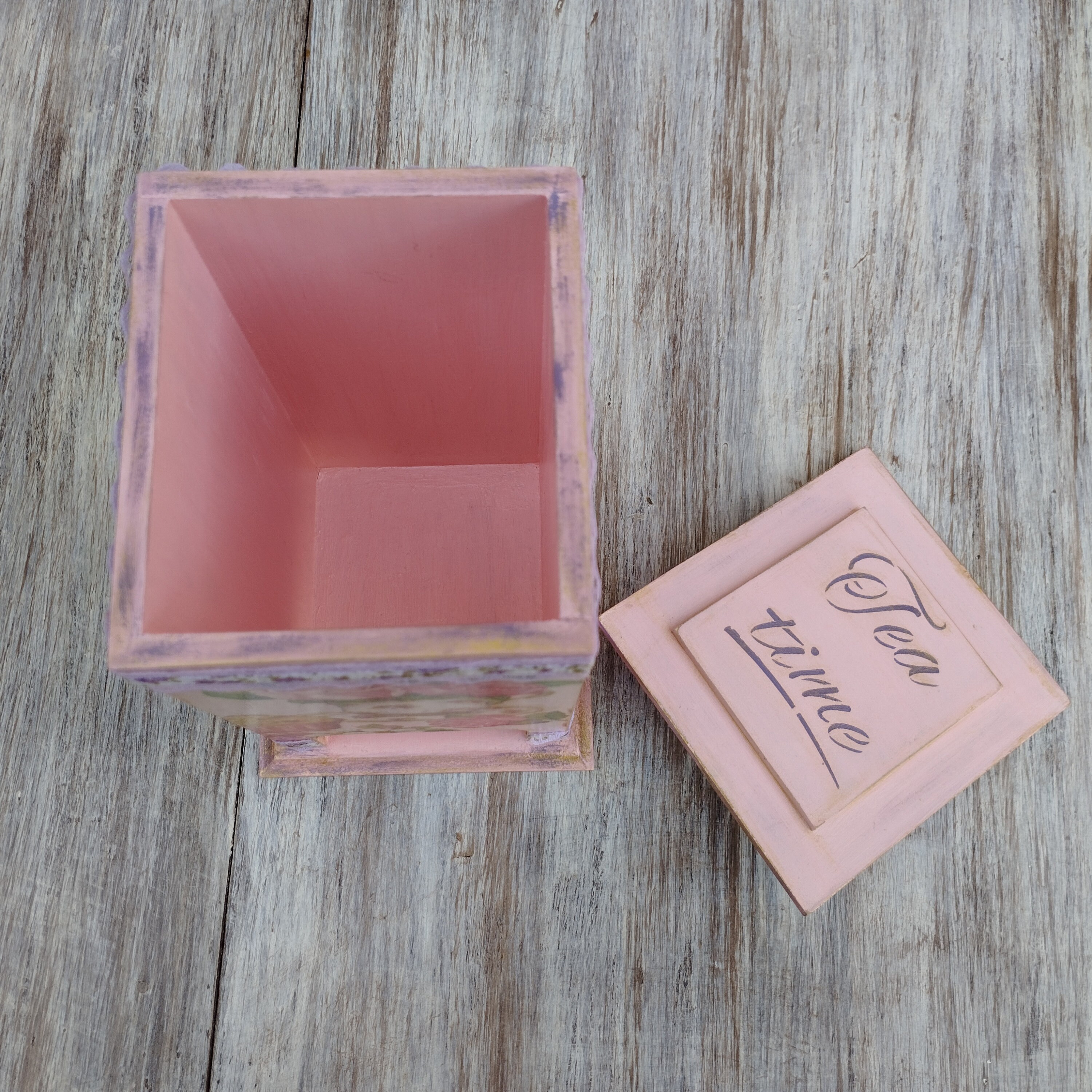 Pink Tea Bag House, Tea Bag Organizer, Wooden Tea Box, Decoupage Box ...