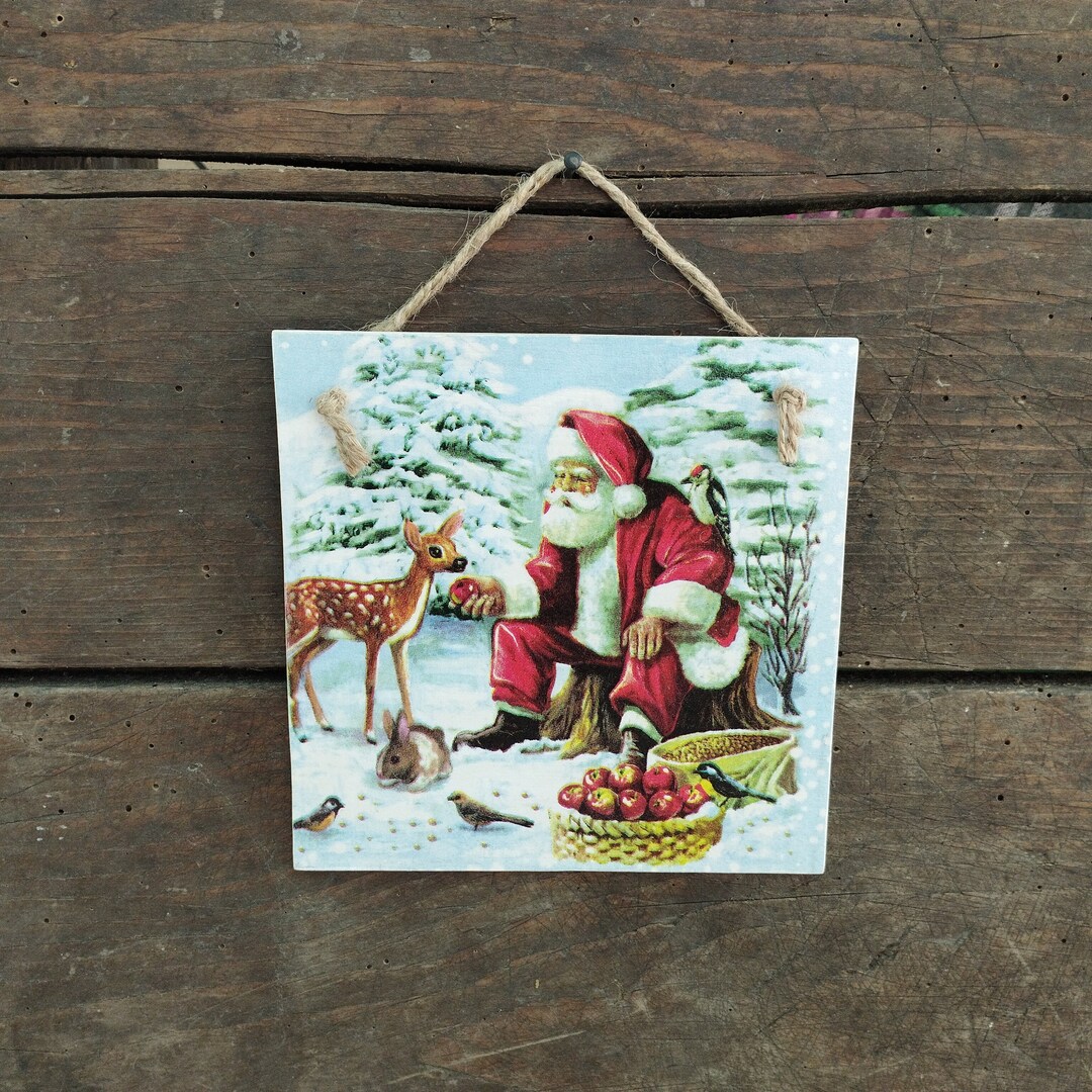 Santa Sign Wall Sign Winter Decoupage Sign Hanging Sign - Etsy