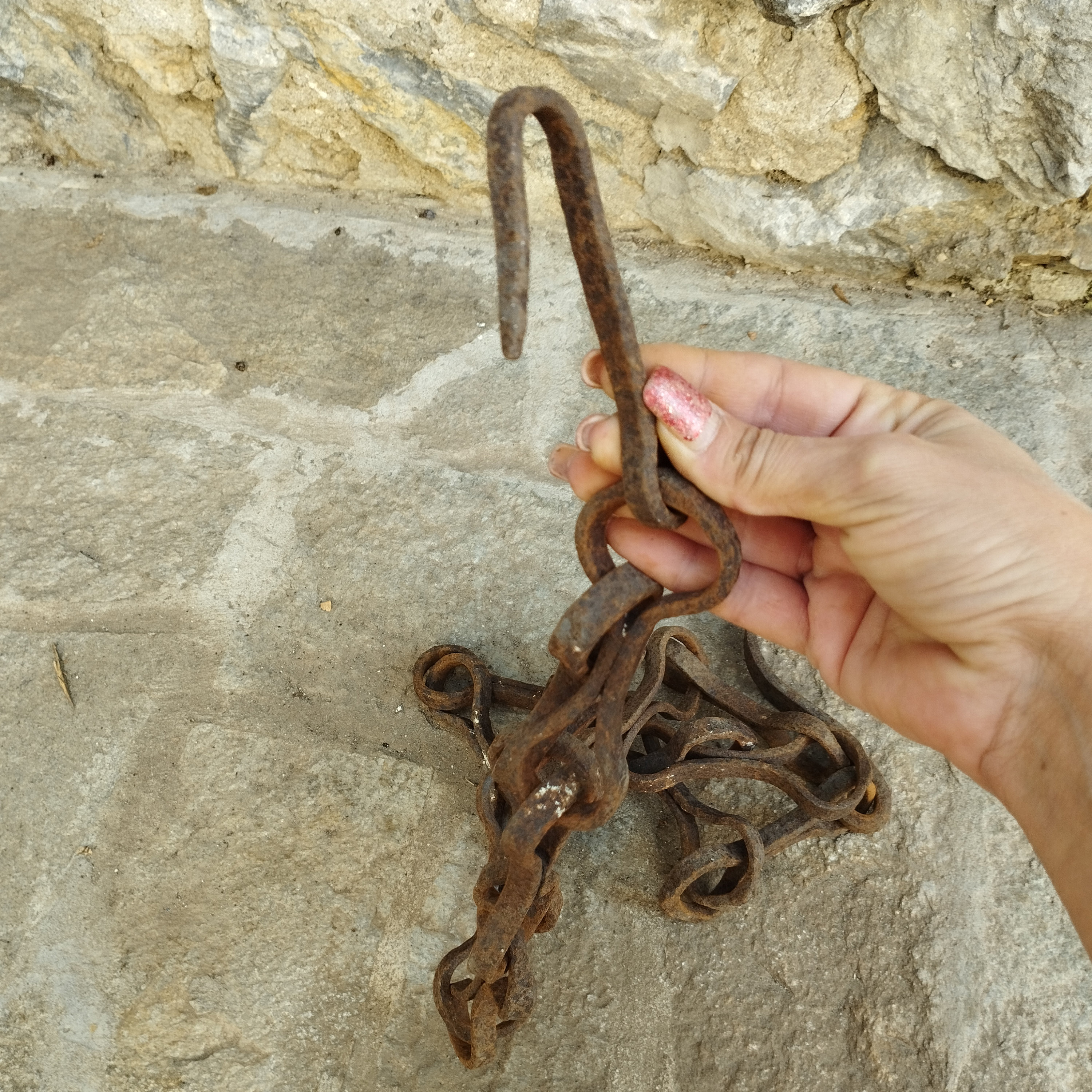 Antique Iron Primitive Chain With Hooks for Hearth fireplace, Old ...