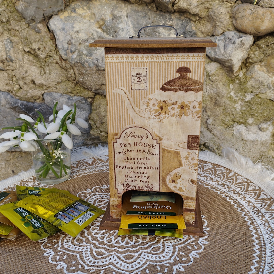 Wooden Tea Bag House, Tea Bag Organizer, Tea Box, Decoupage, Vertical ...