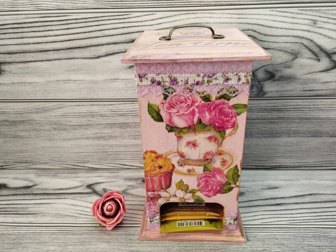 Pink Tea Bag House Tea Bag Organizer Wooden Tea Box - Etsy