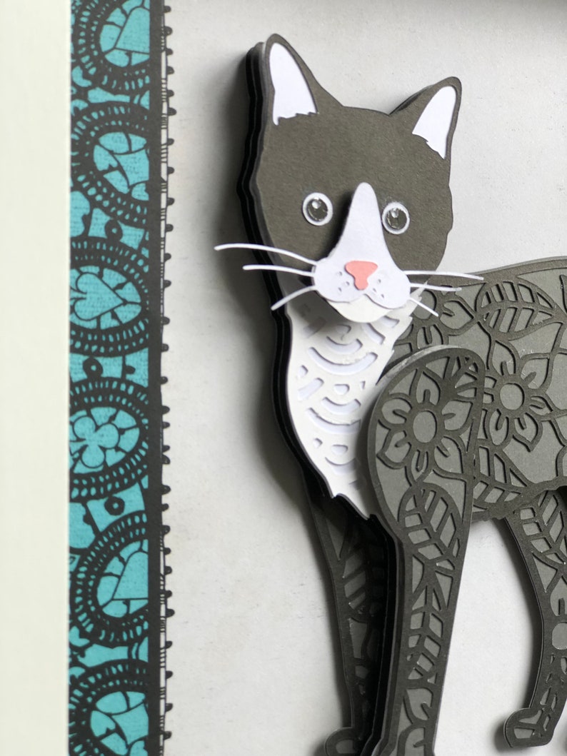 Black and White Cat Picture / Cat Artwork/ 3D Paper Art / Pet Memorial ...