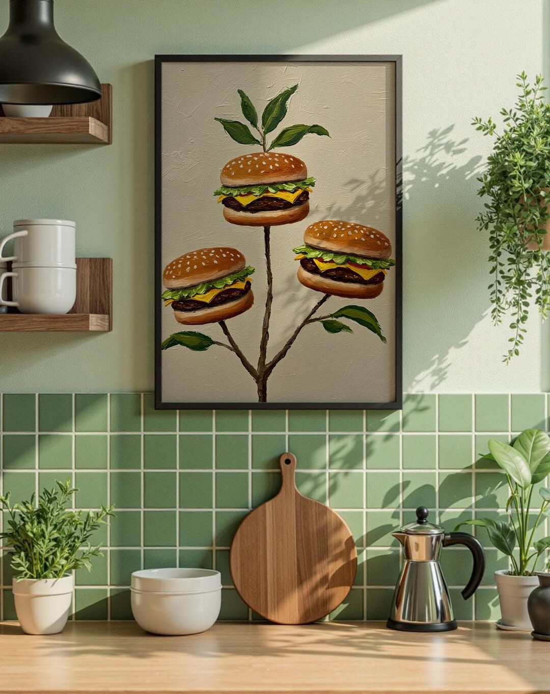 Whimsical Burger Tree Vertical Poster, Foodie Wall Art, Kitchen Decor ...